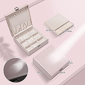 Allinside Jewelry Box Organizer for Ladies Girls, Double Layers PU Leather Jewelry Storage Case with Lock, Velvet Lining, Pearl Pink