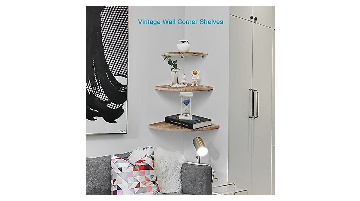 Amy Dceom Rustic Wood Corner Shelves (Set of 3) - Natural | Shop Now