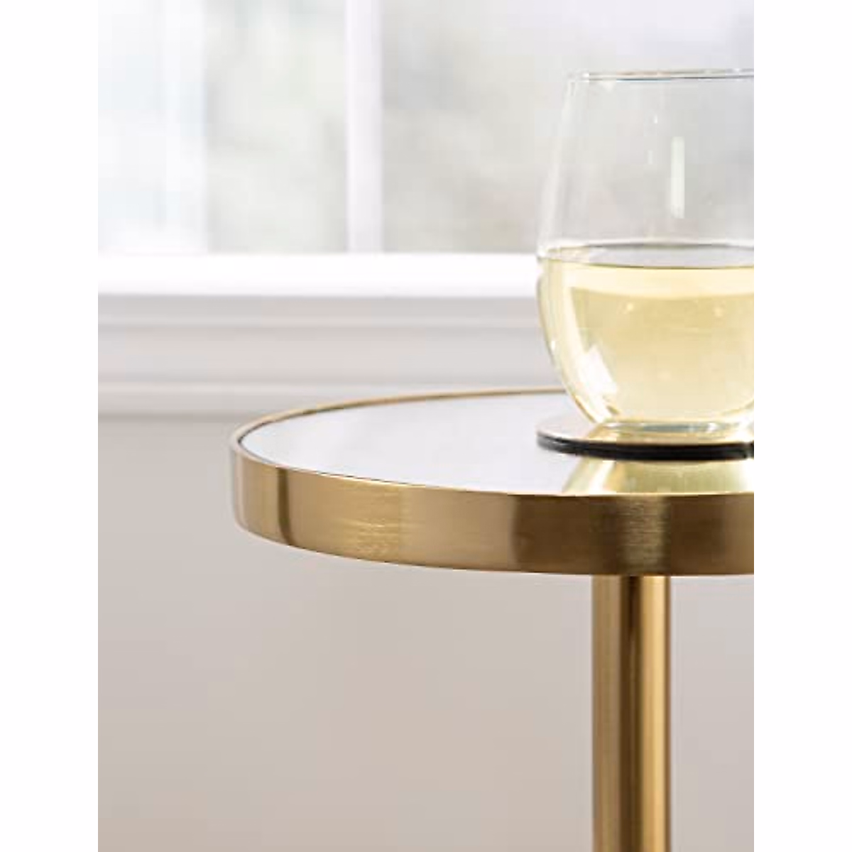 Kate and Laurel Hescott Modern Decorative Round Drink Table with Natural Marble Base and Mirrored Tabletop, 10x10x24, Gold