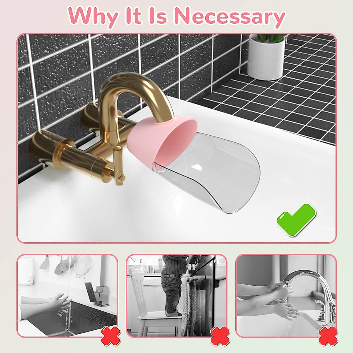 SAFELON 2Pcs Faucet Extender for Babies & Toddlers Double Hole Design Fits Most Faucets (Pink)