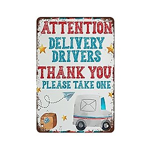 NAMEY Funny Vintage Tin Metal Sign Delivery Drivers Thank You Basket Sign Please Take One for Package Deliveries Print 12x8 Inch Suitable for Home and Kitchen Bar Cafe Garage Wall Decor