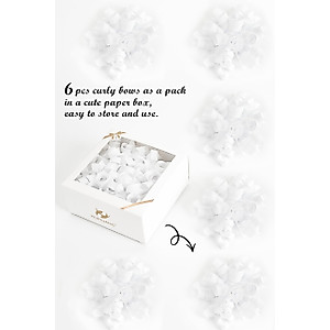 HUIHUANG White Bows for Gift Wrapping, White Curly Ribbon Bows Self Adhesive Burst Gift Bow for Christmas Presents, Wine Bottle, Treat Bags, Bridal Shower Wedding Party Favor - 6 Counts