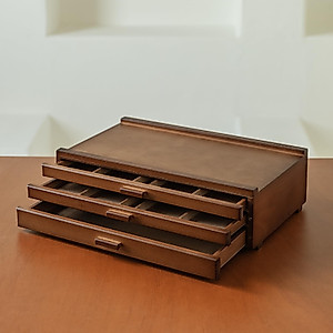 MEEDEN PRO Wood Artist Supply Storage Box - 3 Drawers Art Supply Storage Organizer - Solid Beech Wood Art Tool Box - Portable Storage Box for Pastels Pencils Brushes
