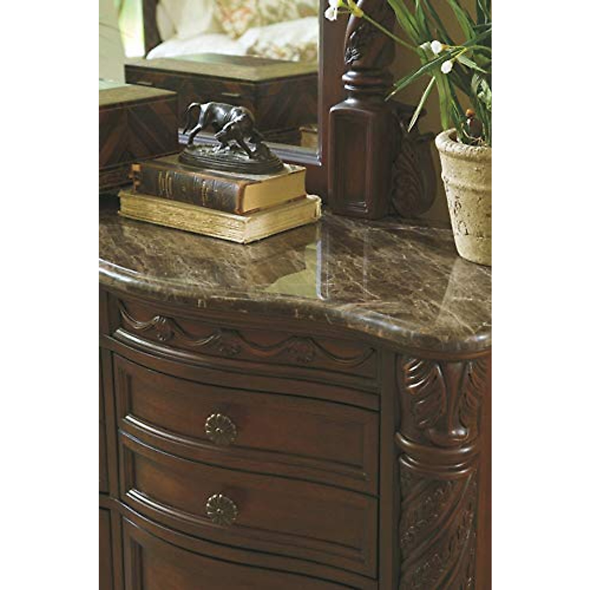 Signature Design by Ashley North Shore Ornate 9 Drawer Dresser with Marble Inlay Top, Dark Brown
