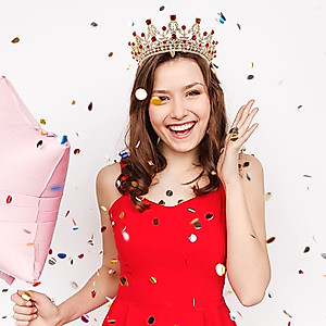 NODG Gold Tiaras and Crowns for Women Birthday Headband for Girls Red Crystal Queen Crowns Hair Accessories for Bride Party Bridesmaids Bridal Prom Halloween Costume Cosplay Christmas Gifts