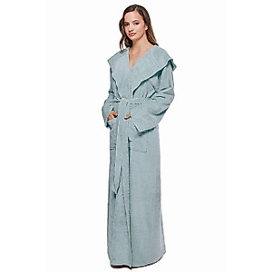 Arus Women's Princess Robe Ankle Long Hooded Lightweight Turkish Cotton Bathrobe Seafoam X-Large