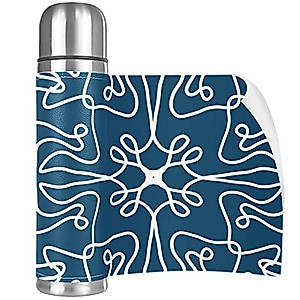 Stainless Steel Leather Vacuum Insulated Mug Vintage Flower Texture Thermos Water Bottle for Hot and Cold Drinks Kids Adults 16 Oz