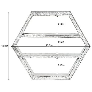 Essential Oils Storage Shelf Wall Mounted Rustic Nail Polish Rack Organizer Wood Farmhouse Hexagonal Floating Shelves for Bathroom Bedroom Living Room Office, Rustic White