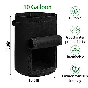 JJGoo 4 Pack Potato Grow Bags 10 Gallon with Flap, Heavy Duty Fabric Grow Bags with Handle and Harvest Window, Non-Woven Planter Pot Plant Garden Bags to Grow Vegetables Potato Tomato, Black