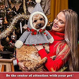 Faveetie Christmas Santa Dog Costume Pet Clothes Xmas Coat with Hat Sweater Winter Warm Outfit for Small Medium Dogs Cats Christmas Party Pet Cosplay Costumes Dressing up, Gray