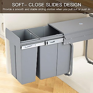 tonchean Pull Out Trash Can Under Cabinet 20 Quart + 10 Quart Under Sink Trash Can Double Sliding Trash Can Kitchen Pull Out Recycling Bin Waste Container for Garbage Classification