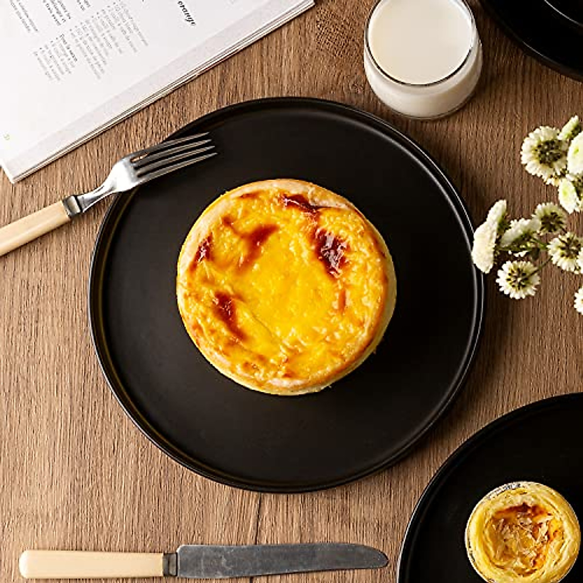 AmorArc Ceramic Plates Set of 6, Matte Glaze 8.0 Inch Dishes Set for Kitchen, Dessert,Salad,Appetizer, Small Dinner Plates, Microwave & Dishwasher Safe, Scratch Resistant, Matte Black