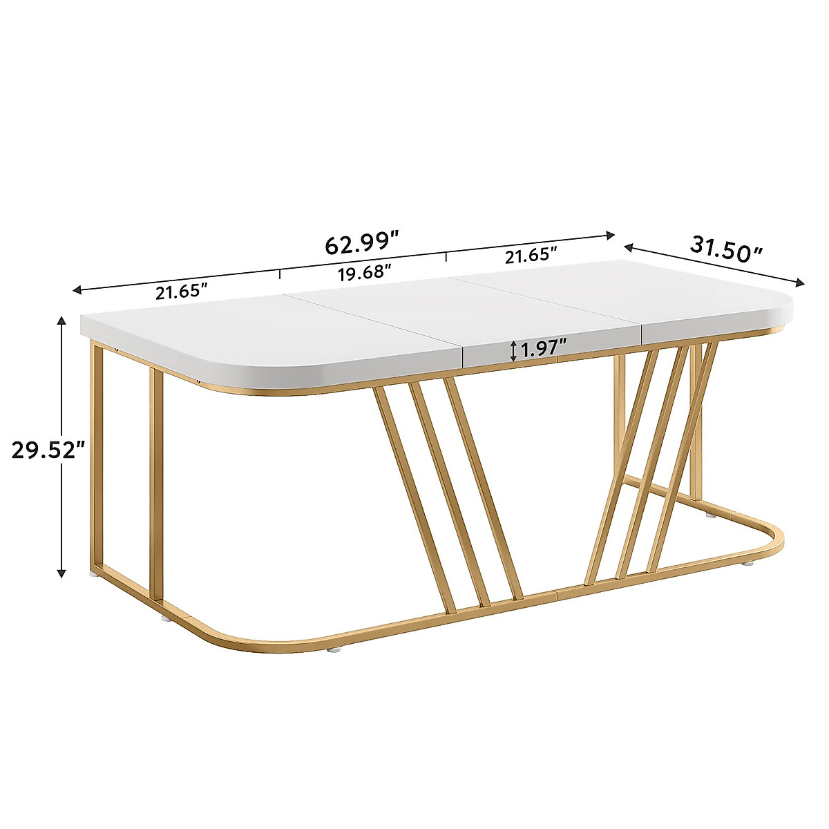 Tribesigns 63" Executive Desk, Large Home Office Desk with Metal Frame, Modern Wood Study Writing Computer Desk Conference Table for Home Office, White & Gold