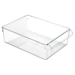 iDesign Linus Plastic Fridge and Freezer Storage Organizer Bin with Handle, Clear Container for Food, Drinks, Produce Organization, 8" x 11.5" x 3.5", Clear