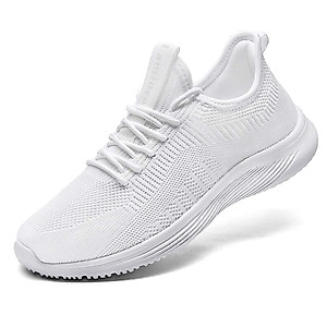 Lamincoa Womens Slip On Walking Shoes Non Slip Casual Road Running Lightweight Mesh Fashion Sneakers for Gym Travel Workout White