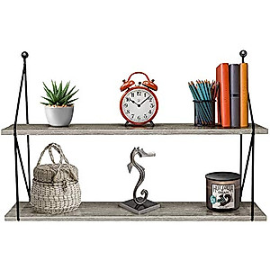 Sorbus® Floating Shelf with Metal Brackets — Wall Mounted Rustic Wood Wall Storage, Decorative Hanging Display for Trophy, Photo Frames, Collectibles, and Much More (2-Tier – Grey)