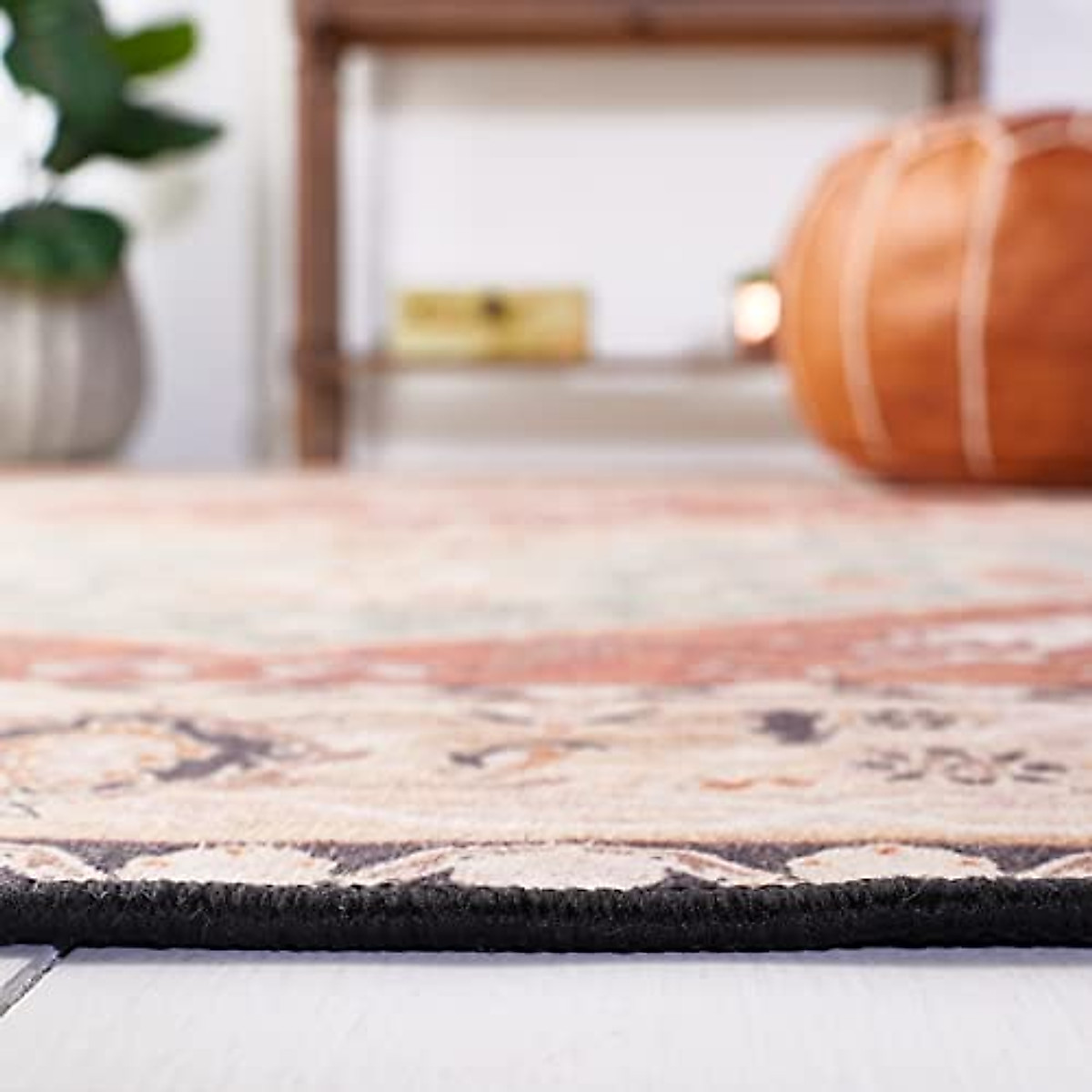 SAFAVIEH Tucson Collection Machine Washable Slip Resistant 8' x 10' Aqua / Rust TSN150J Traditional Vintage Persian Medallion Living Room Dining Bedroom Area Rug