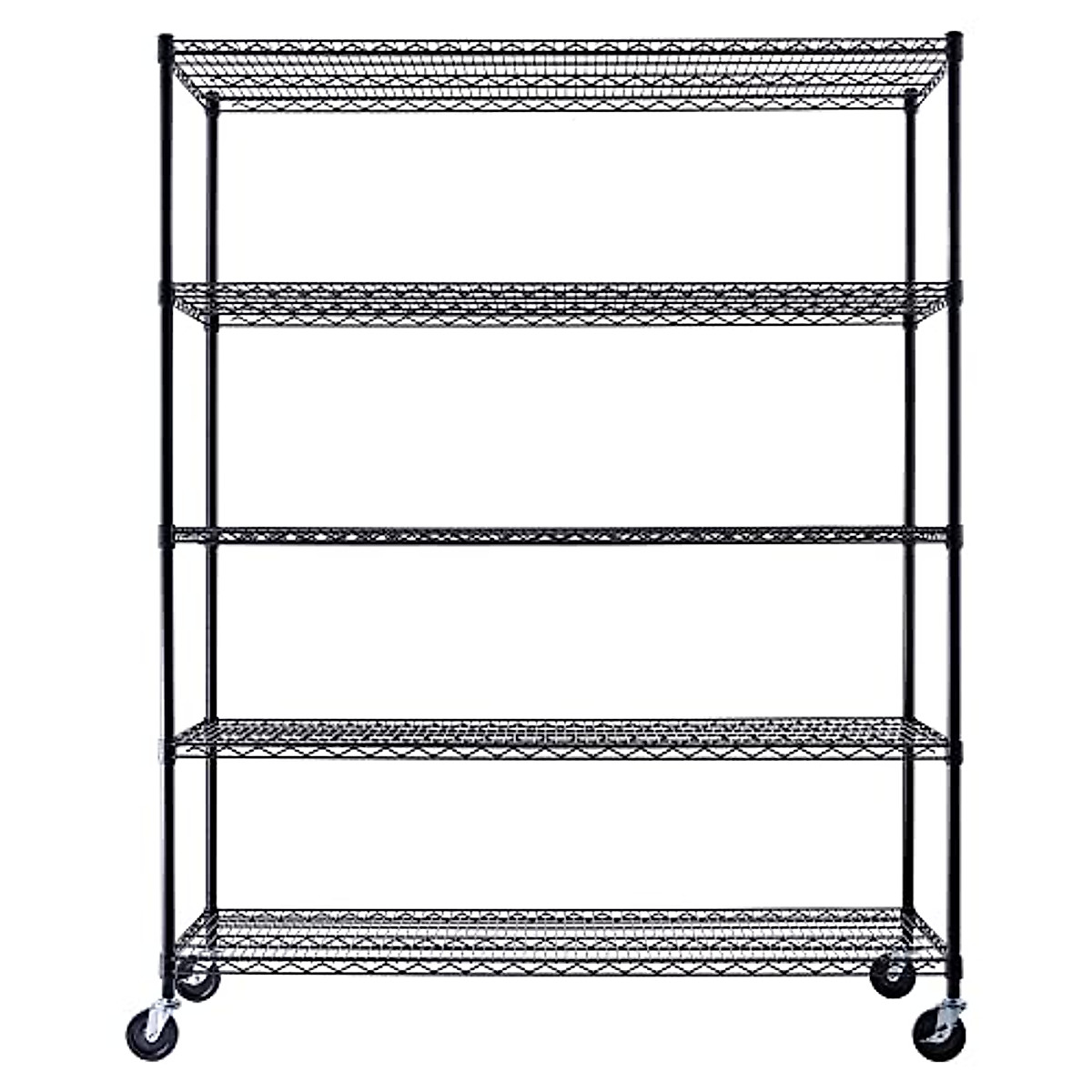 60" x 24" x 72" Black 5-Tier Wire Shelving NSF 3000 LBS Max Capacity Heavy Duty Steel Storage Rack for Restaurant, Warehouse, Commercial, Industrial, and Hospital Uses (Includes Casters)