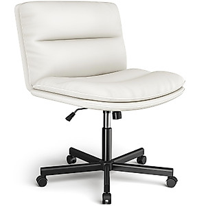 Rfiver Office Desk Chairs with Wheels, Criss Cross Chair with Height Adjustable and Swivel, Comfortable Thickened Cushion PU Leather Wide Comfty Chair Computer Task Chair for Home Office Gaming, Beige