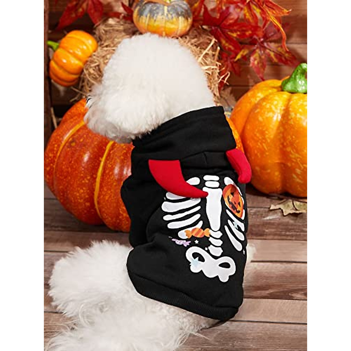 QWINEE Dog Hoodie Reflective Skull Print Cat Clothes Sweatshirt for Puppy Small Medium Dogs Kitten Light Black S