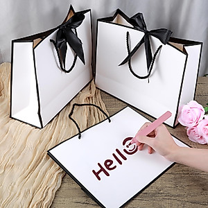 10 Pcs Thank You Gift Bags with Handle Tissue Paper Bag with Bow Ribbon Welcome Gift Bags for Wedding Bridal Groomsmen Bridesmaid Birthday Baby Shower Retirement, 12.6 x 9.8 x 4.3'' (Black White)