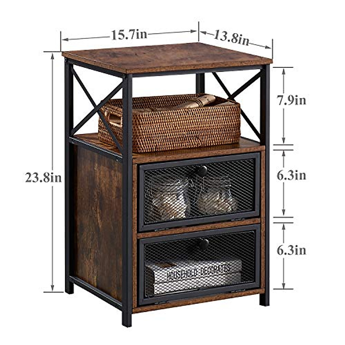 VECELO Modern Night Stand, End Side Table with Storage Space and Door, Nightstands with Flip Drawers for Living Room,Bedroom,Lounge,Set of 2, Brown