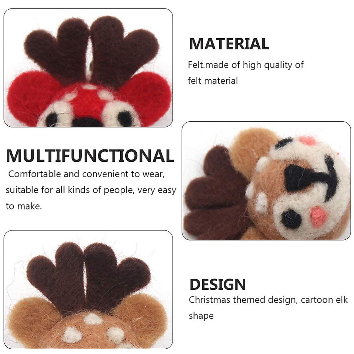 NUOBESTY 3Pcs Deer head brooch accessory Kid Xmas Clothes Pin Christmas DIY Ornaments Felt Christmas Deers Girl Christmas Present Xmas Scarf Pin Miss wool felt antlers birthday present