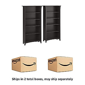 Bush Furniture Salinas 5 Shelf Bookcase - Set of 2 | Large Open Bookcase with 5 Shelves in Vintage Black | Sturdy Display Cabinet for Library, Bedroom, Living Room, Office | Tall Accent Shelf