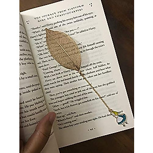 ANKOMINA Cute Leaf Vein Bookmarks with Rabbit Alice Pendant for School Supplies,Great Gift for Girl Boys Adult Book Marker,Gift Box