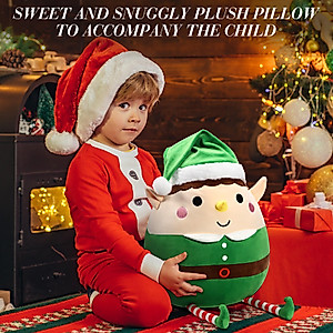Huwena 14 Inch Christmas Plush Pillow Decorations Soft Cuddly Xmas Throw Pillow Large Hugging Stuffed Cushion for Christmas Holiday Party Favor Gift New Year Home Bedroom Sofa Decors(Green Elf)