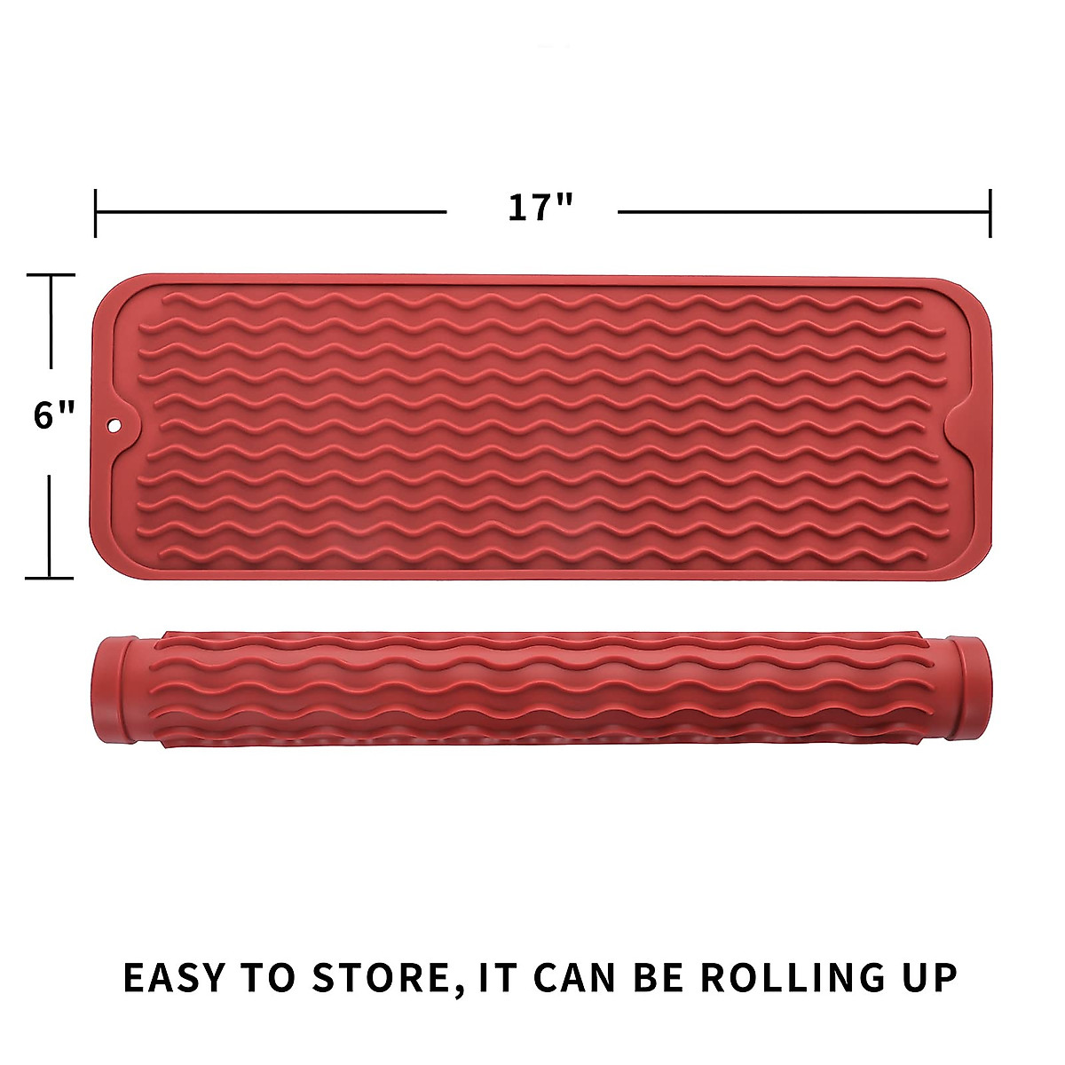 MicoYang Silicone Dish Drying Mat for Multiple Usage,Easy clean,Eco-friendly,Heat-resistant Silicone Mat for Kitchen Counter,Sink,Bar,Bottle,or Cup Red M 17 inches x 6 inches