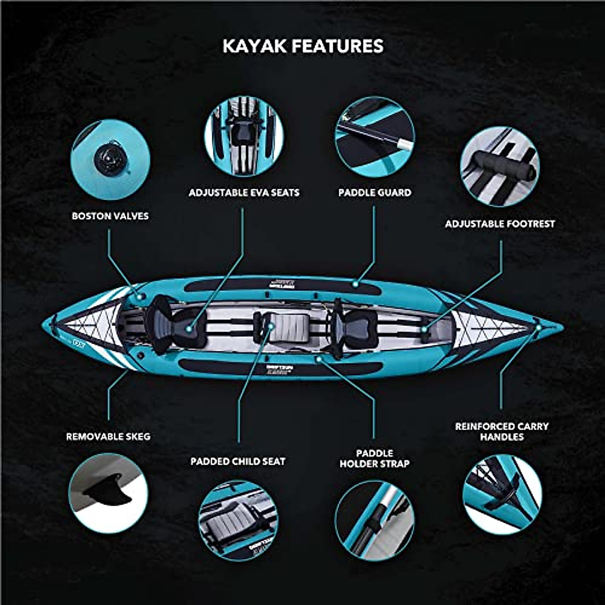 Driftsun Almanor Inflatable Kayak - Inflatable White Water Kayak - 1 and 2 Person Kayaks for Adults with EVA Padded Seats, High Back Support, Paddles, Pump (1 Person, 2 Person, 2 Plus 1 Child)