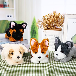 Suilung 4 Pack 8 Inch Dog Plush Stuffed Animal Soft Fluffy Puppy Pillow Set Theme Party Favor Contains Corgi Schnauzer Golden Retriever German Shepherd Toy Gift (Classic Style)
