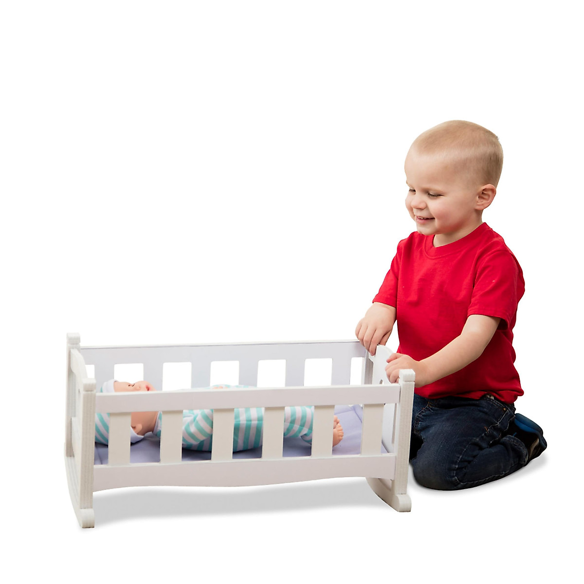 Melissa & Doug Mine to Love Wooden Play Cradle for Dolls, Stuffed Animals - White