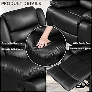 PrimeZone Oversized Rocker Recliner Chair - Comfy Wide Lazy Boy Recliner Chair with Overstuffed Armrest, Faux Leather Manual Reclining Chair for Living Room, Bedroom, Home Theater Seating, Black