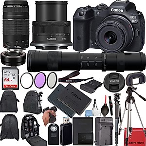 Canon EOS R7 Mirrorless Camera with 18-45mm, EF 75-300mm & 420-800mm Lenses + Mount Adapter + 20 Essential Accessories for Content Creators