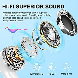 Wireless Earbud, Bluetooth 5.2 Headphones 2022 Bluetooth Earbud with HD Mic, Wireless Earphones in Ear Ear buds with USB-C Charging Case, IP7 Waterproof Deep Bass, Dual LED, 40H Mini Headset for Sport