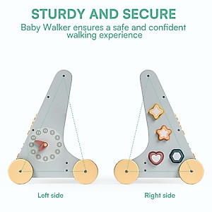 ROBOTIME Wooden Baby Walker, Wooden Push Walker with Wheels, Push Toys for Babies Learning to Walk, Baby Walkers Activity Center for Boys and Girls