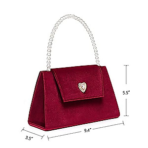 Mulian LilY Women Velvet Clutch Purse Pearl Top Handle Handbag Classic Wedding Party Prom Evening Bag Burg M528