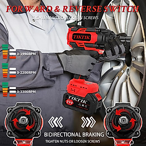 850Nm(650 Ft-lbs) Cordless Impact Gun,1/2" Power Impact Wrenches,3300RPM High Torque Impact Gun w/2 x 4.0AH Battery,5 Sockets,8 Drill,6 Screws,21V Brushless Electric Impact Wrench Set for Car Tire