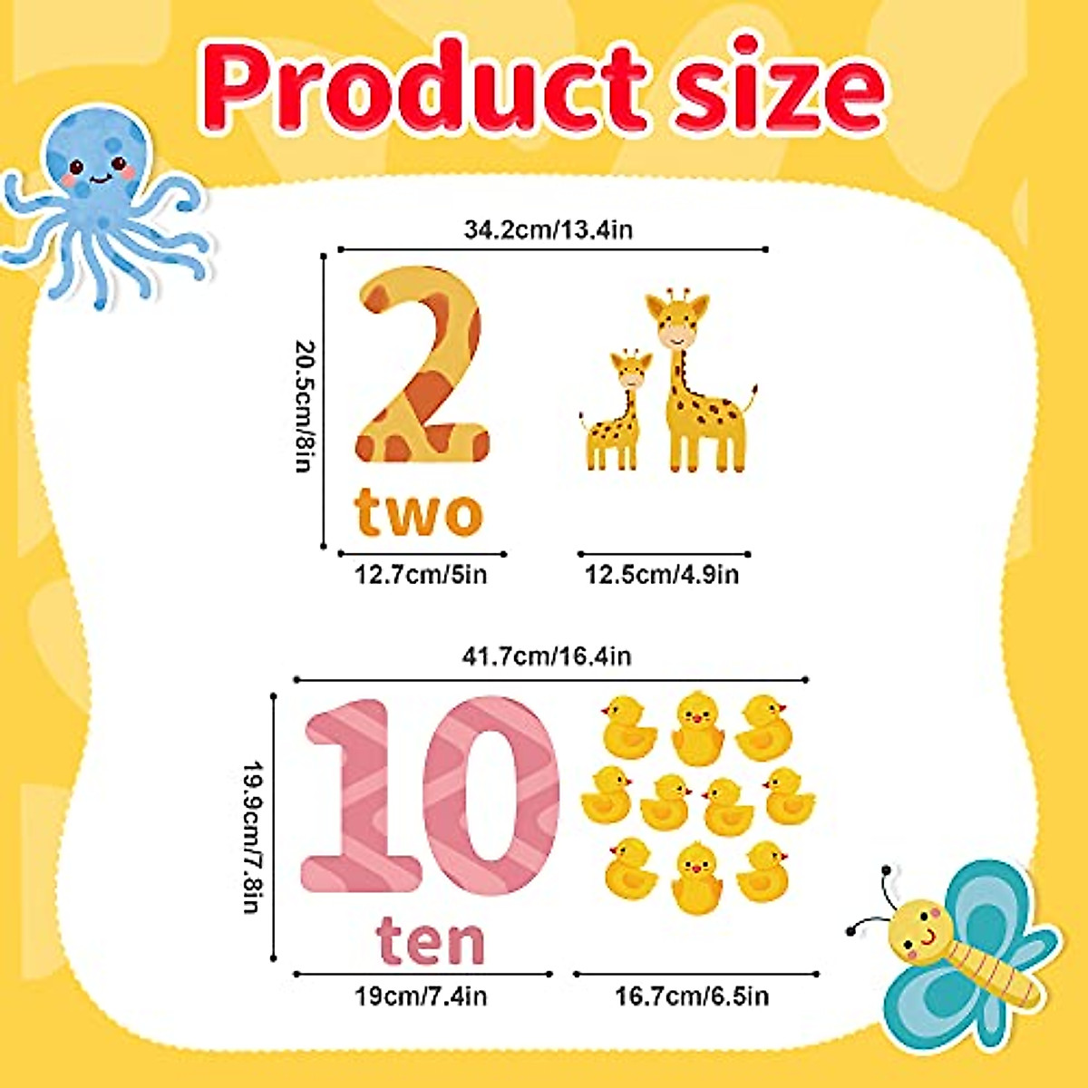 Large Number Wall Decals Stickers Educational Learning Wall Sticker Animal Arabic Numbers 1-10 Vinyl Counting Decals Peel and Stick Removable for Children Kids Toddlers Classroom Playroom Daycare
