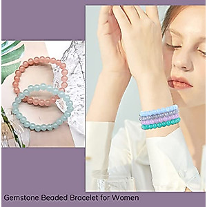 FIRAZIO 24Pcs 8mm Beaded Stretch Bracelet Handmade Glass Bracelet for Women Men Colorful Crystal Beads Bracelet Elastic Round Bead Bracelets Jewelry