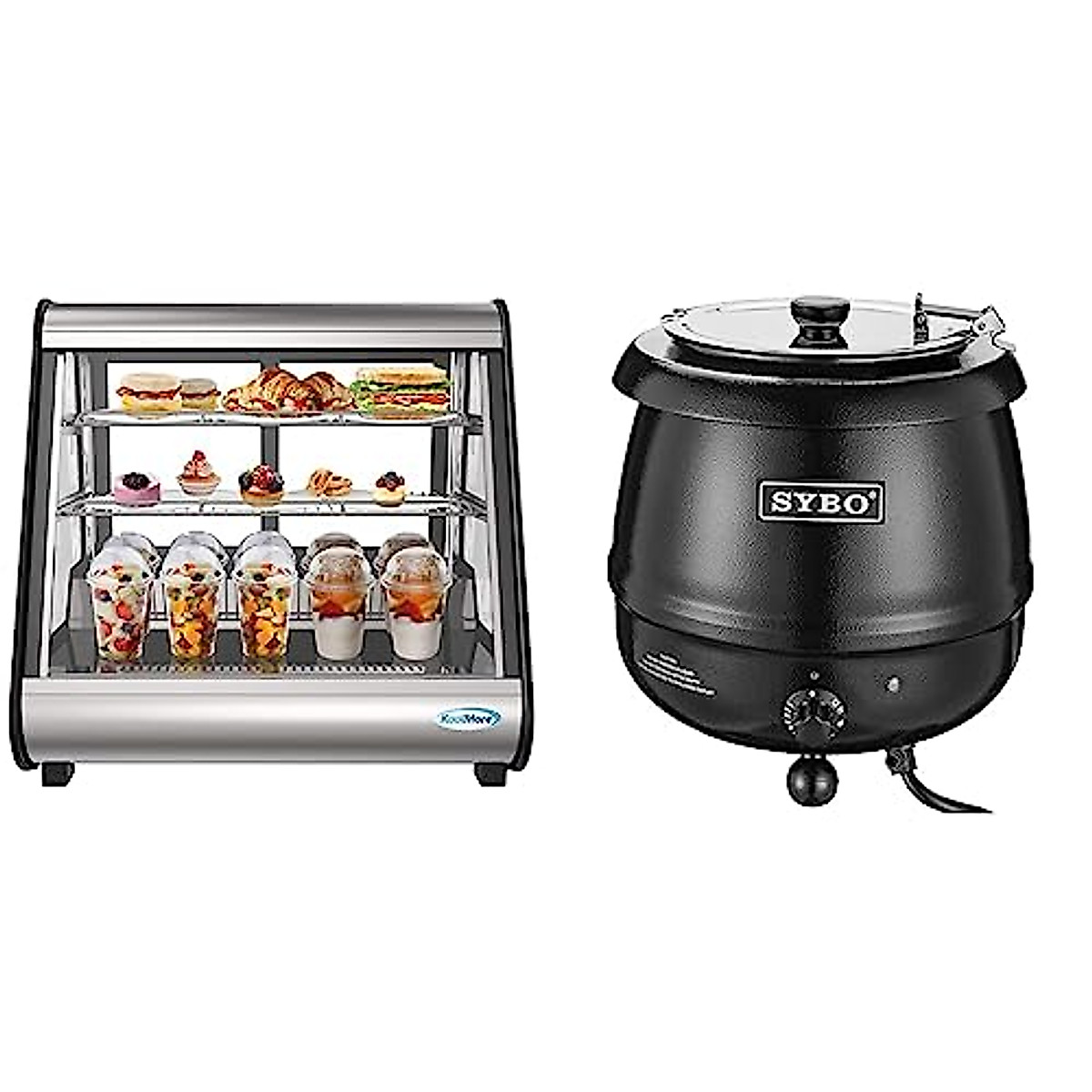 KoolMore - CDC-4C-BK 27" Commercial Countertop Refrigerator Display Case Merchandiser with LED Lighting - 4.6 cu. ft, Black and Stainless Steel & SYBO SB-6000 Commercial Grade Soup Kettle, Black