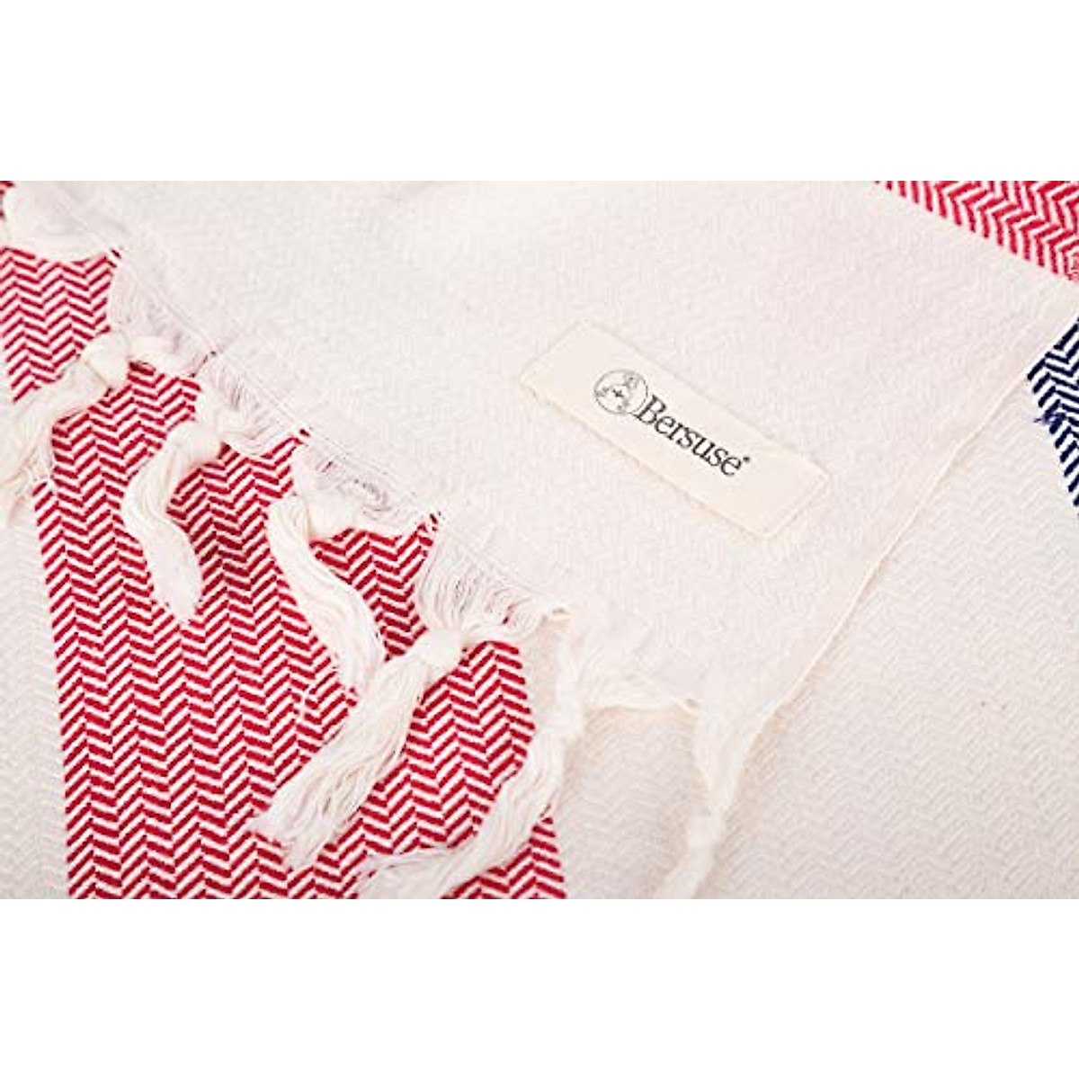 Bersuse 100% Cotton Aspendos XL Throw Blanket Turkish Towel - 60x90 Inches, Dark Blue-Red