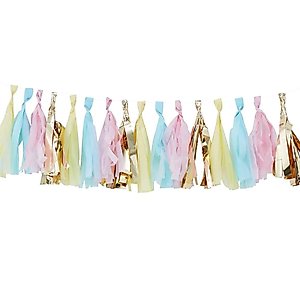 Ginger Ray Pastel Blue, Pink & Gold Tassel Hanging Garland 2 Meters Pick & Mix, Multicolour