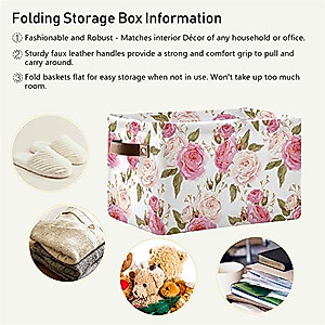 SEULIFE Floral Flower Rose Pink Foldable Storage Basket, Large Collapsible Organizer Storage Bin Cube Toys Storage Boxes with Handles for Bathroom Kids Nursery Closet Storage, 1 Pack