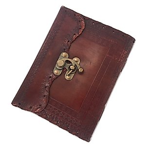 Genuine Leather Journal Notebook - Antique Vintage Bound Journals for Men & Women - 7 x 5 Inch Unlined Paper Handmade Planner Travel Writing Dairy with Lock, Sketchbook for Drawing