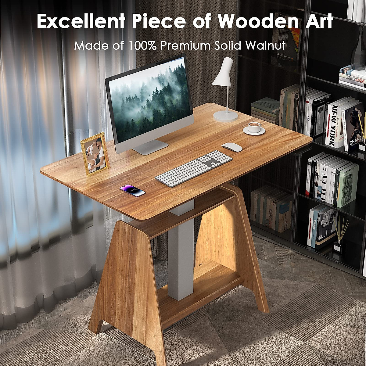 Standing Desk, Electric Height Adjustable Desk with 100% Solid Walnut Wood, Adjustable Height from 29.1″-47.6″, Advanced Motor, Silent & Smooth Lift, Smart Controller, Sit Stand Desk for Home Office