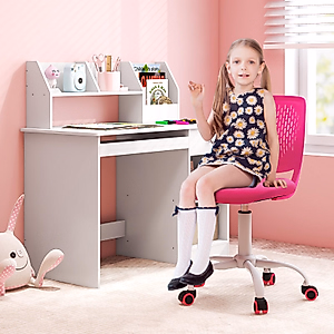 HONEY JOY Kids Desk Chair, Children Study Chair w/Adjustable Height, Low Back, Swivel Rolling Mesh Task Student Chair, Kids Computer Chair for Teens Girls Boys Home/School/Office (Rose)