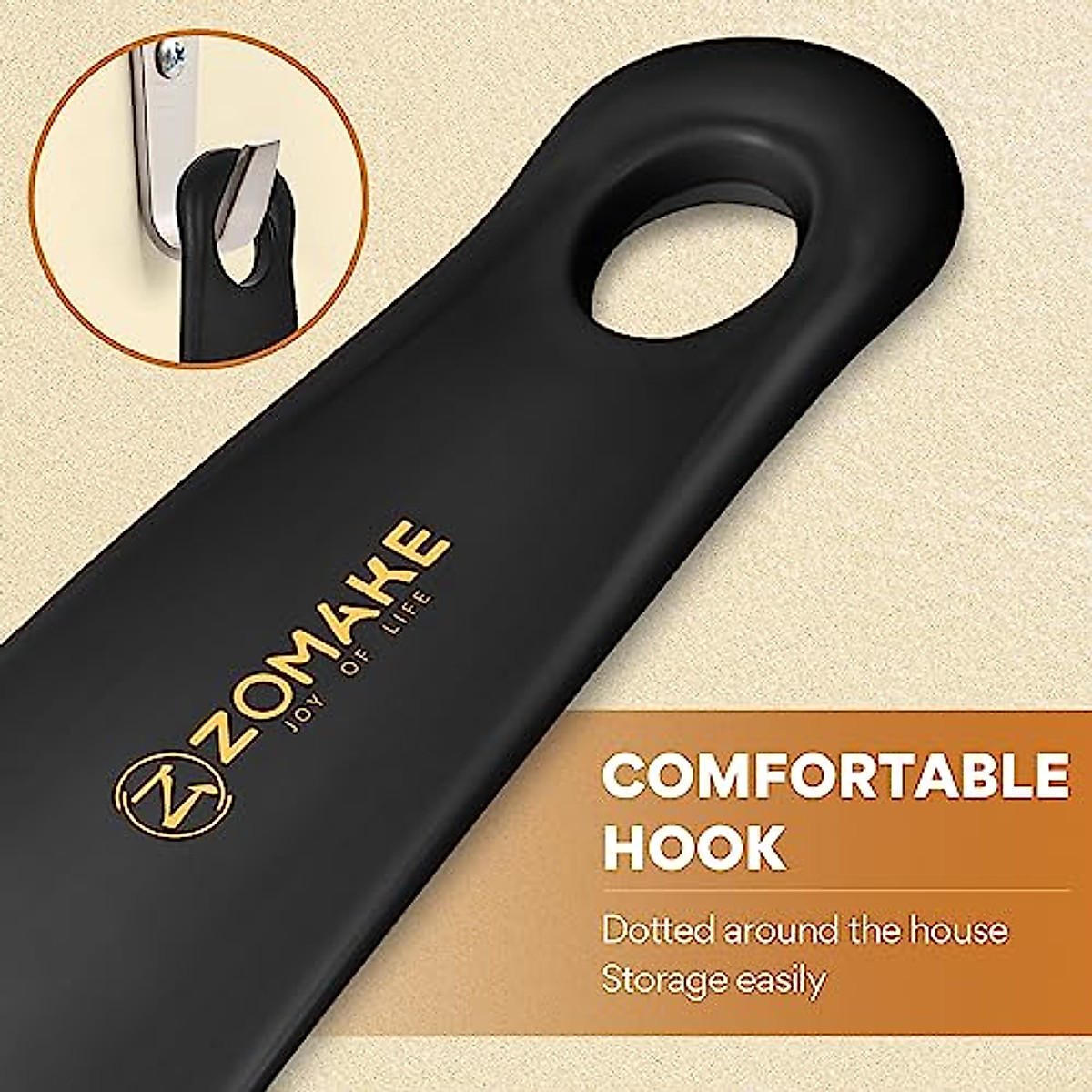 ZOMAKE Plastic Shoe Horn with Hook, 7.3 Inch Small Travel Shoe Horns for Kids, Seniors, Men, Women, Black, Blue(Pack of 2)